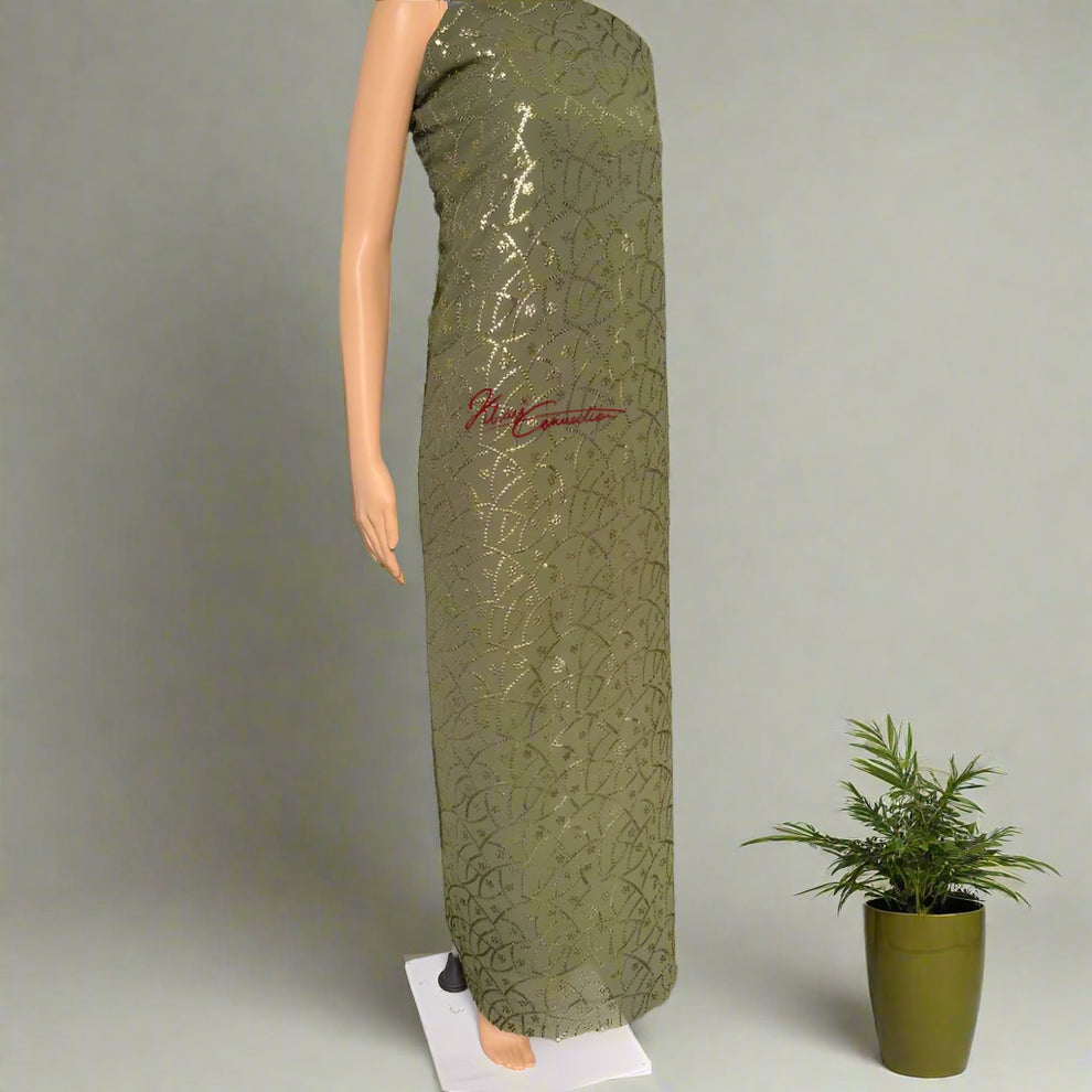 Gold Sequence Olive Green Jaiñsem – Khasi Connection